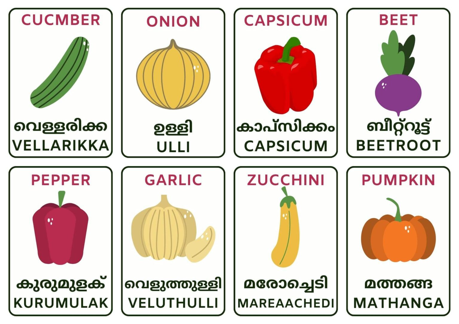 70+ Vegetable Names in Malayalam — Full List with Meaning