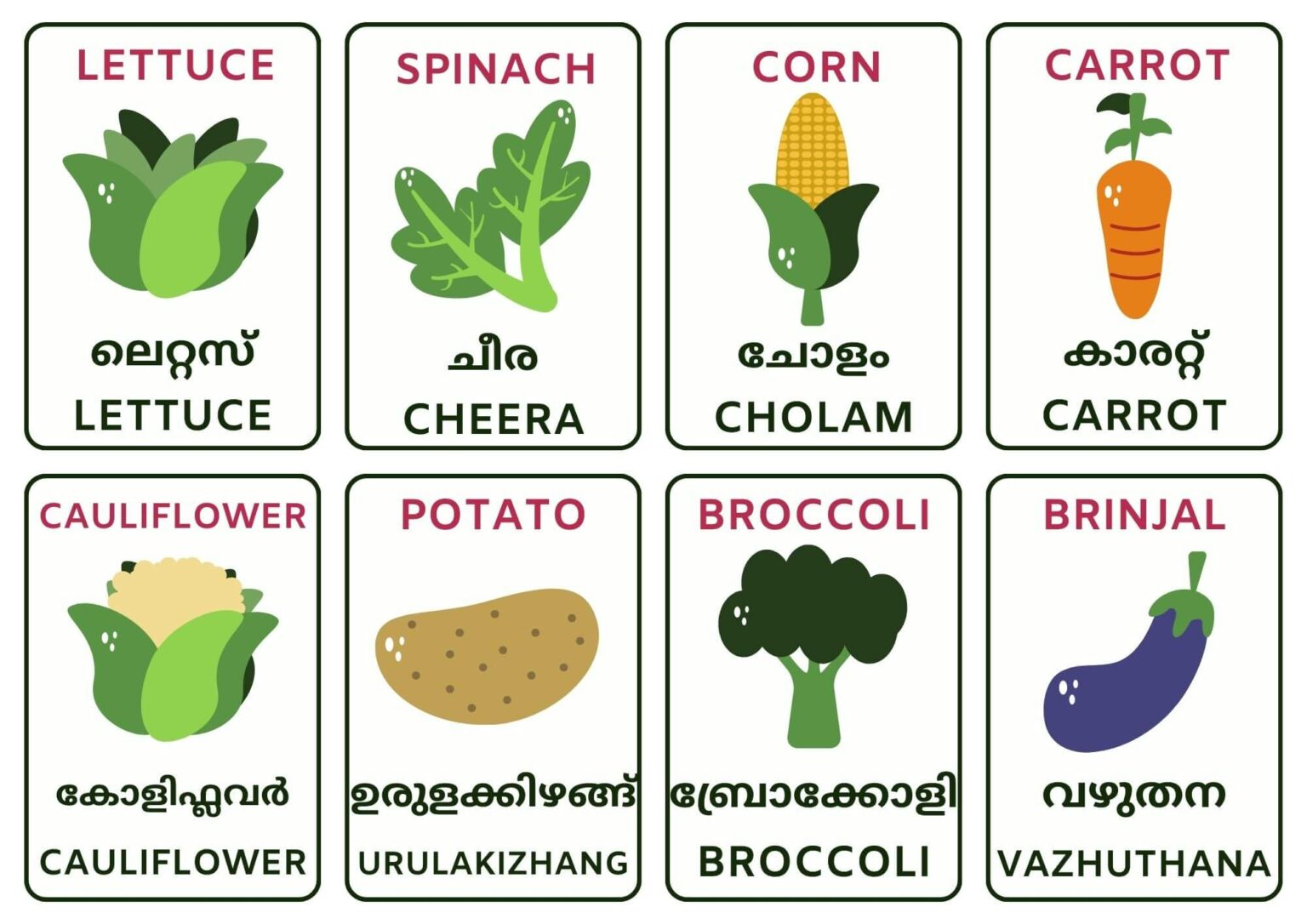 70+ Vegetable Names in Malayalam — Full List with Meaning